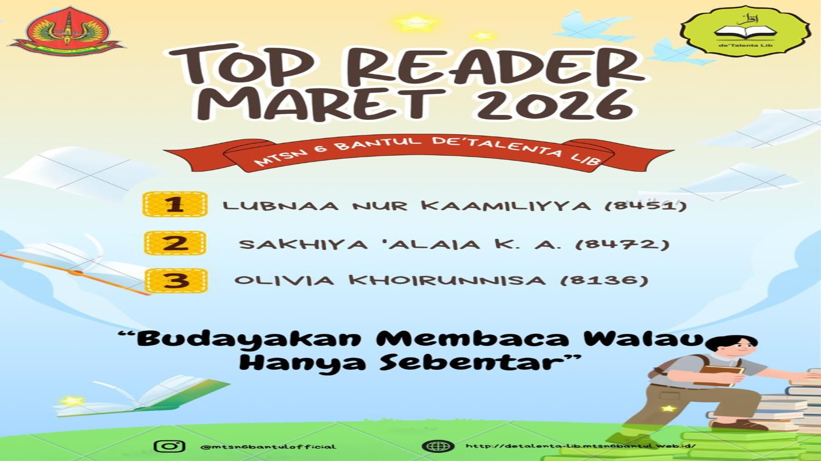 Apresiasi Literasi, Tiga Siswa Raih Top Reader Maret Perpustakaan de ...